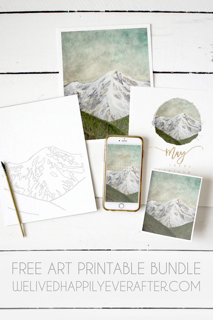 May 2018 Watercolor Mountain Forest Scenery Printable Mobile Desktop ...