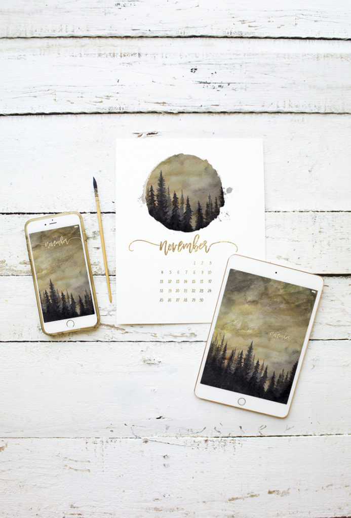 November 2018 Forest Sunset Pine Tree Mobile Desktop Printable ...