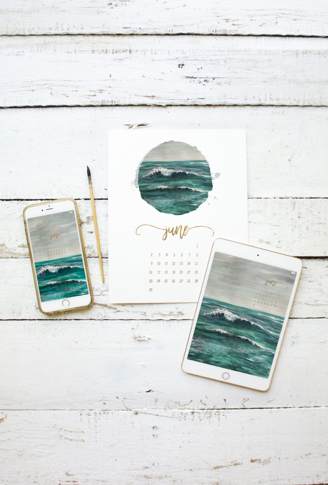 Playful Ocean Wave Watercolor June Calendar Free Printable | We Lived ...