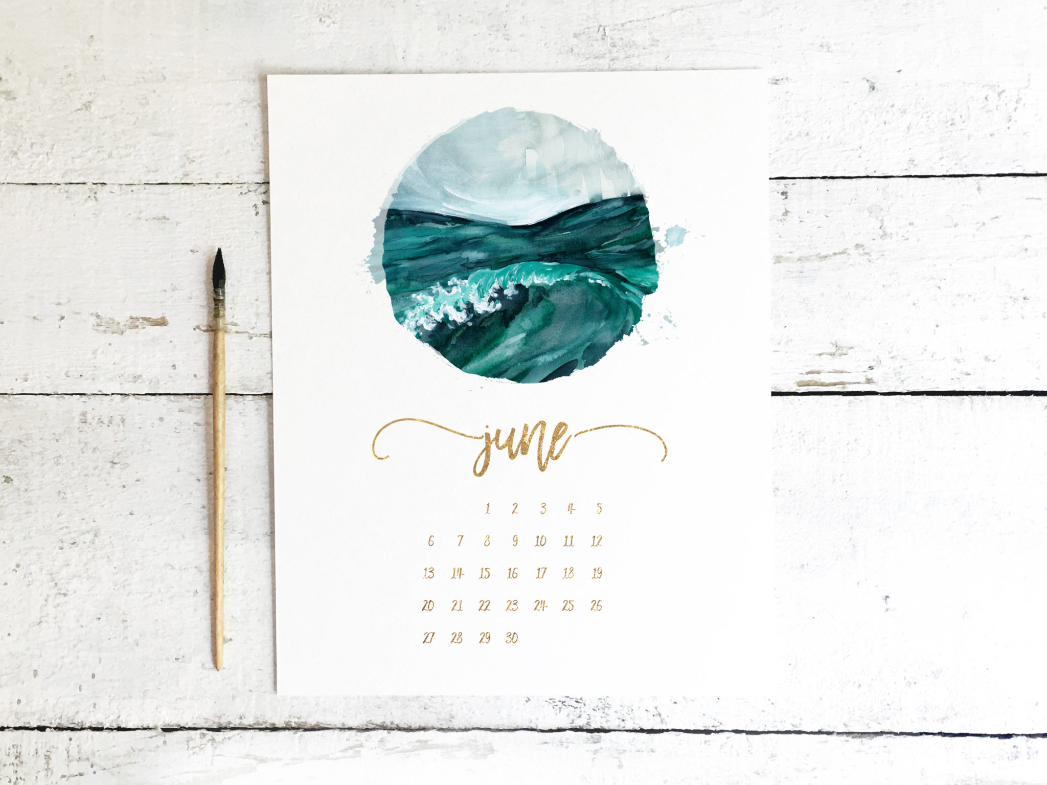 Summer Beach Ocean Waves Watercolor Painting – Free Printable Calendar ...