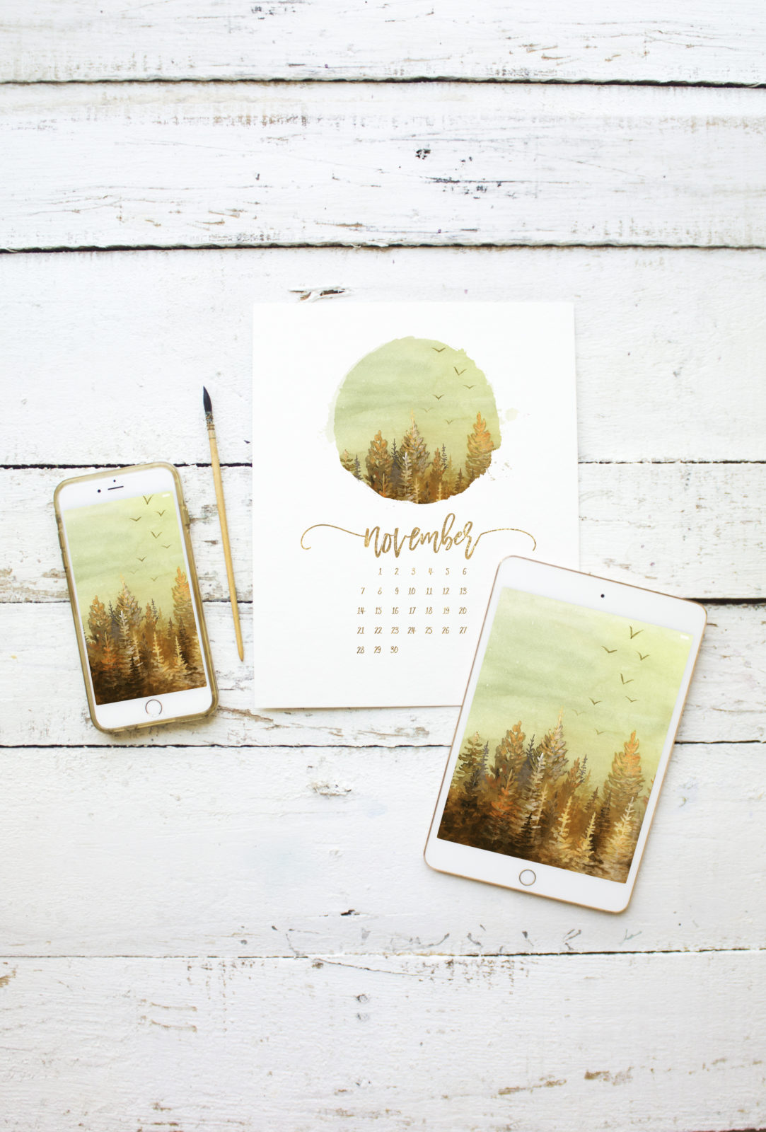 Autumn Sunset Watercolor Painting – Free Printable Calendar | We Lived ...