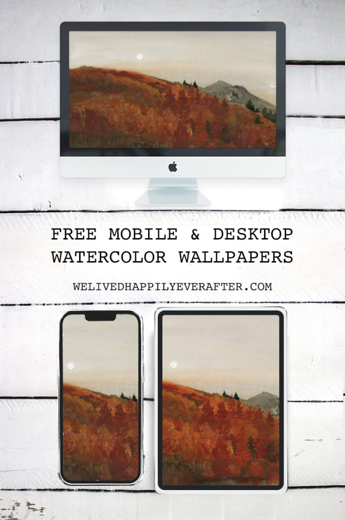 Fiery Autumn Sunset Watercolor Painting - iPhone, iPad, iMac, Desktop ...